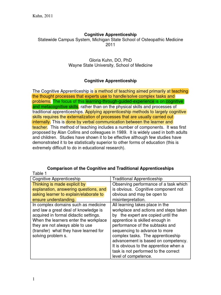 Cognitive Apprenticeship | PDF | Educational Psychology | Education Theory