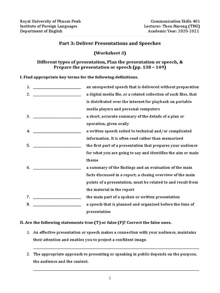 Part 3-Worksheet 3-2020-21 | PDF | Public Speaking | Speech