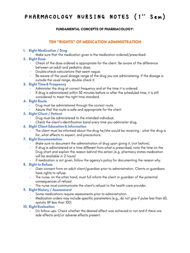 Pharmacology Nursing Notes Overview | PDF