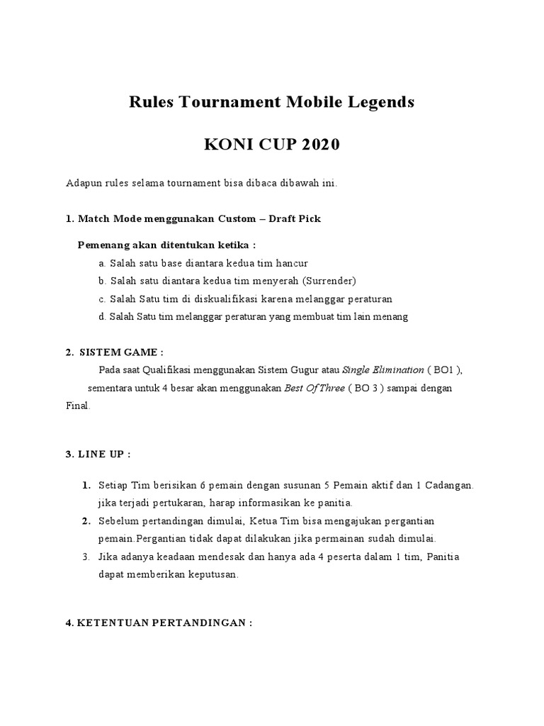 New Rules Tournament Mobile Legends KONI CUP 2020 | PDF