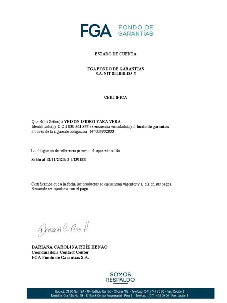 Estado de Deuda YEISON ISIDRO YARA VERA | PDF