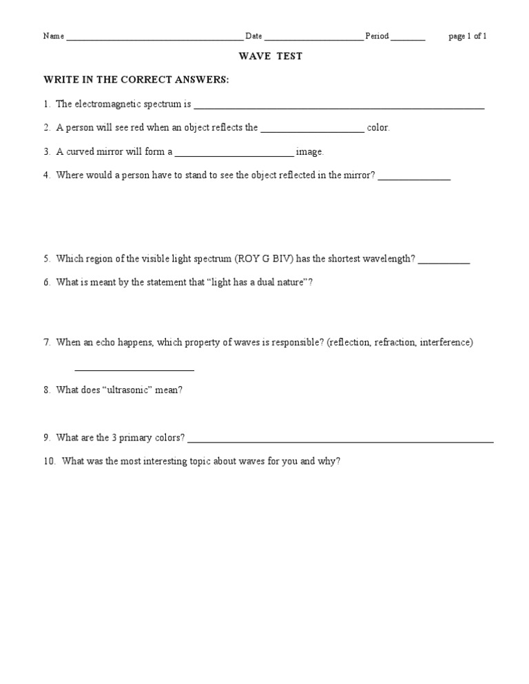 Wave Test Write in The Correct Answers | PDF