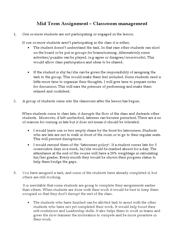 Mid Term Assignment - Classroom Management | PDF | Classroom | Teaching