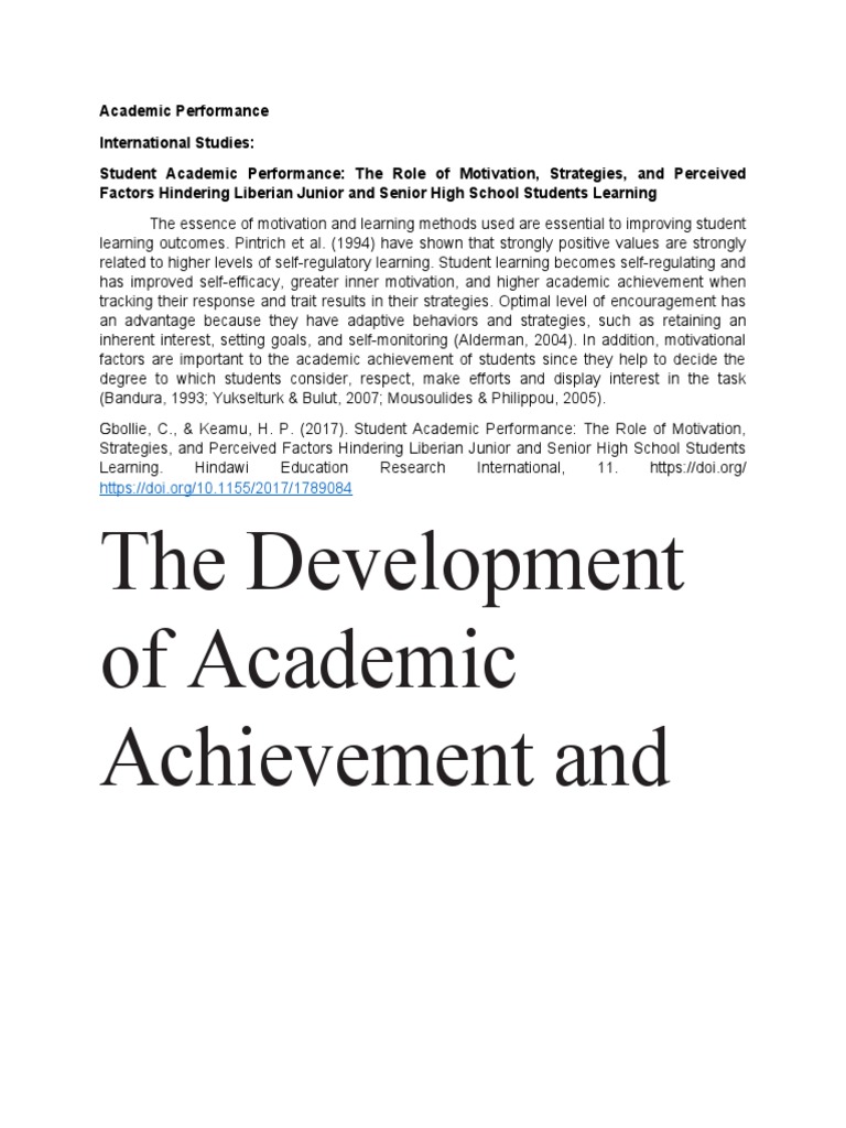 The Development of Academic Achievement and | PDF | Motivation ...