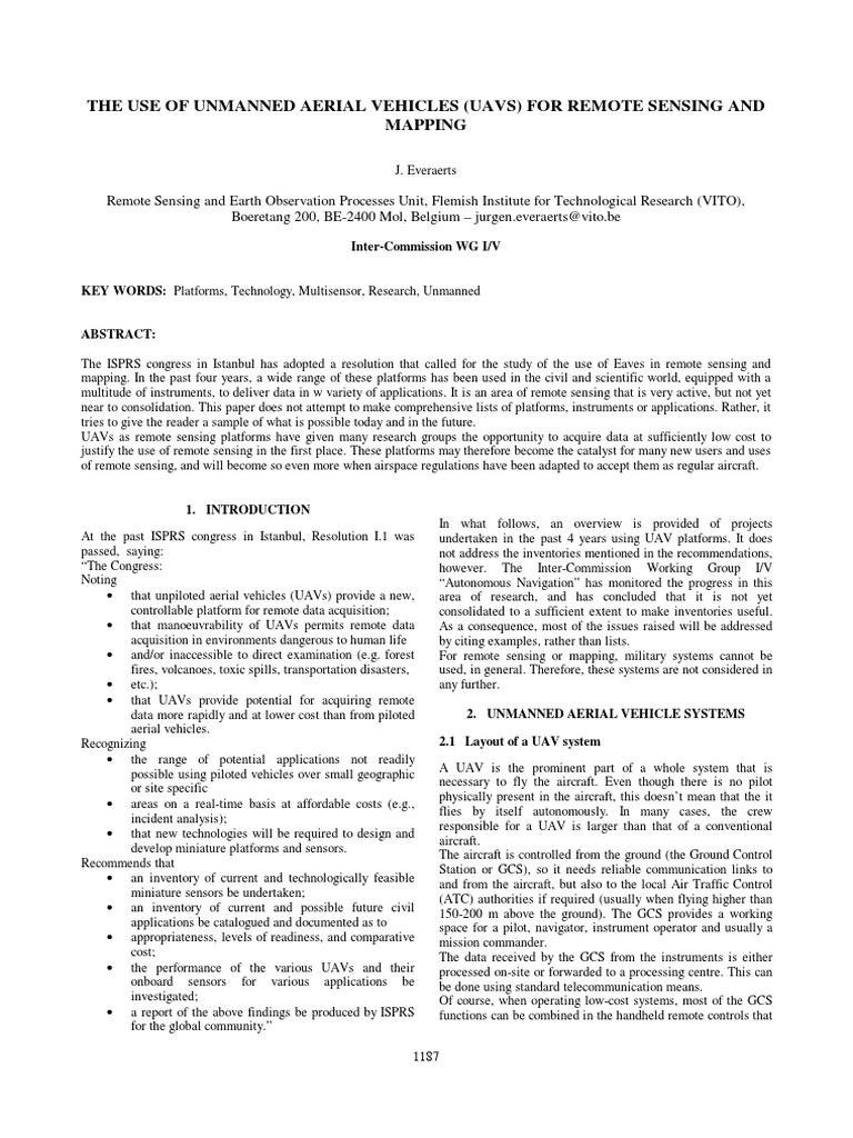 The Use of Unmanned Aerial Vehicles (Uavs) For Remote Sensing and ...