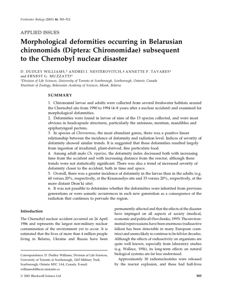 Morphological Deformities Occurring in Belarusian Chironomids (Diptera ...