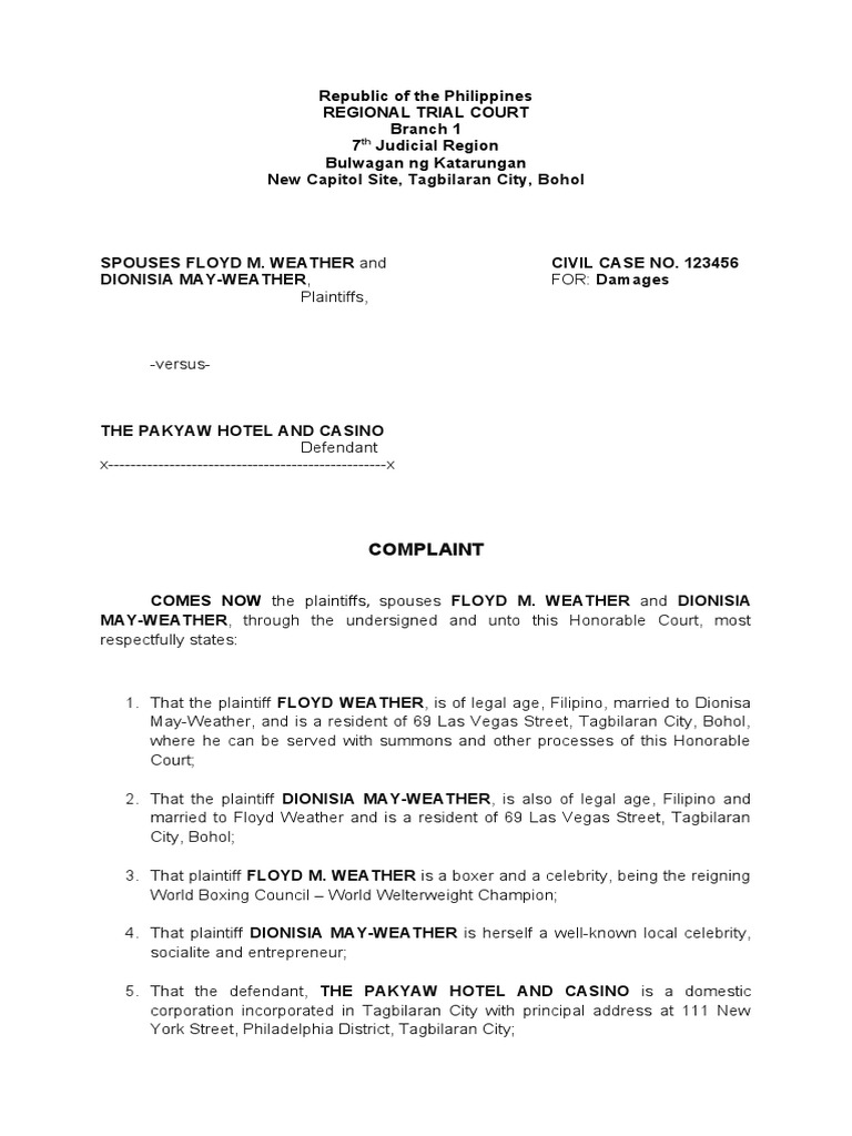 Civil Complaint Sample | PDF | Affidavit | Lawsuit