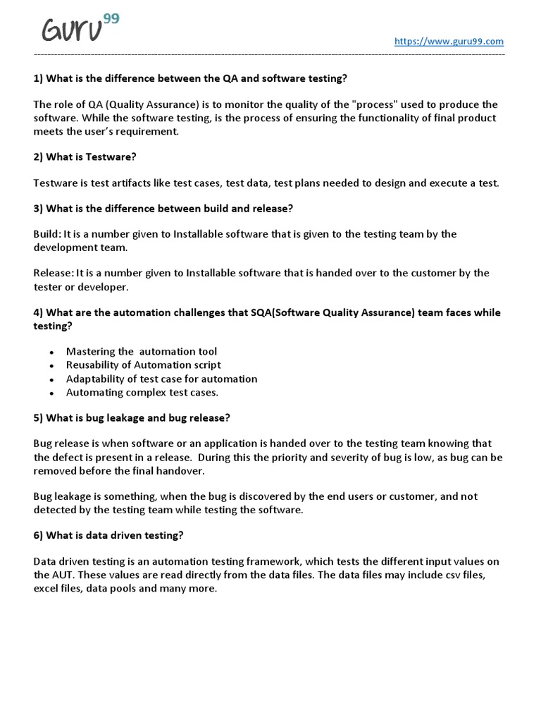 Qa Interview Questions Answers | PDF