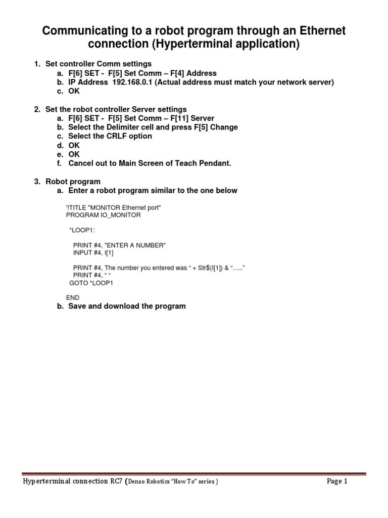 Ethernet Connection To A Robot Program PDF | PDF