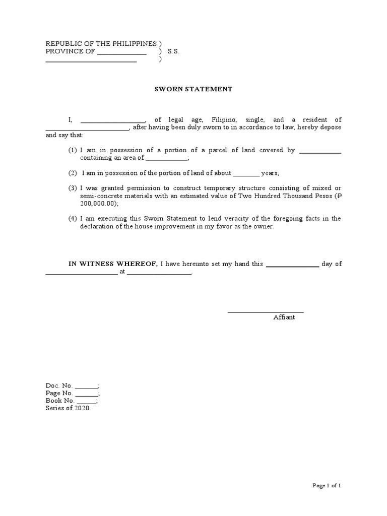 Sworn Statement: Page 1 of 1 | PDF
