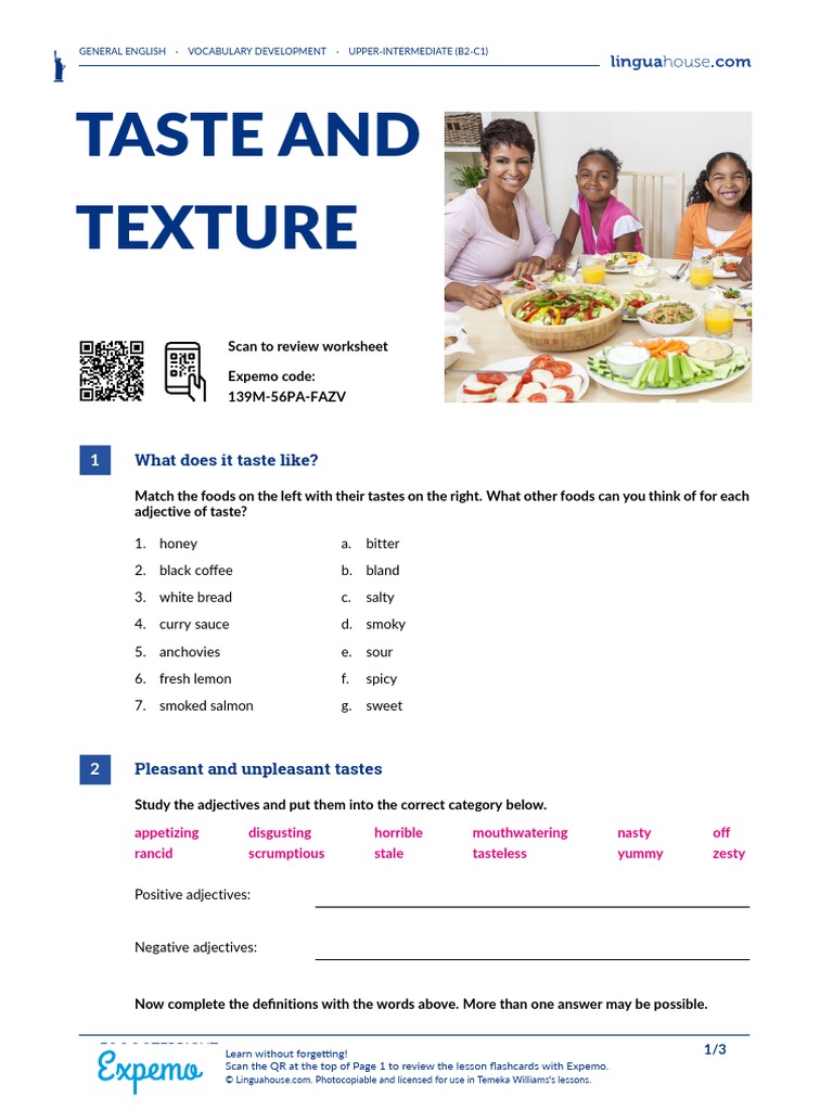Taste and Texture: What Does It Taste Like? | PDF | Taste | Adjective