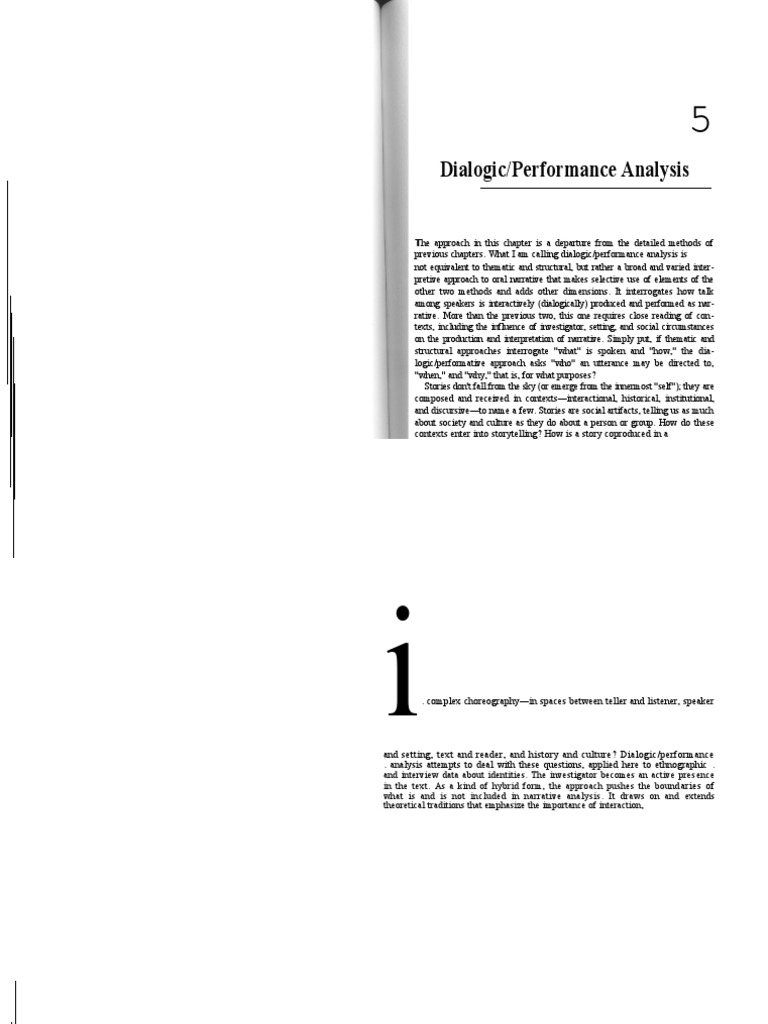 Dialogic/Performance Analysis: The Approach in This Chapter Is A ...