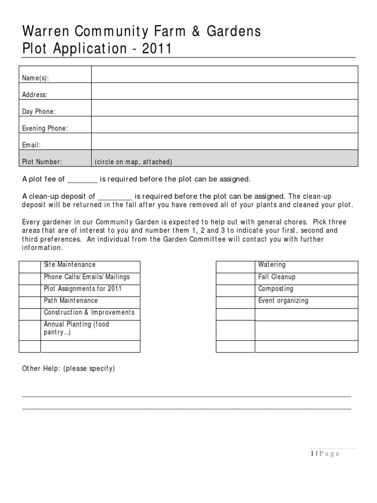 Warren Community Garden Application 2011 | PDF | Gardens | Lease