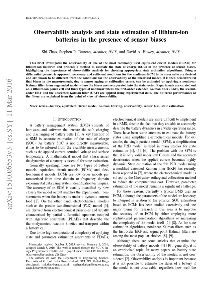Observability Analysis and State Estimation of Lit | PDF | Kalman Filter | Teaching Mathematics