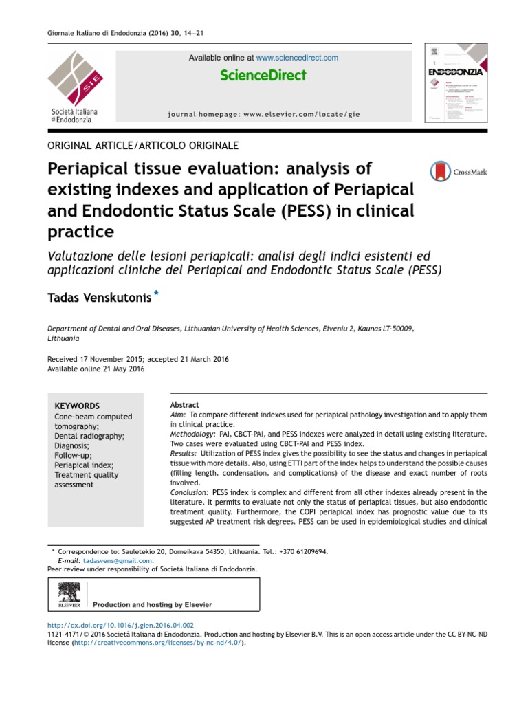 Periapical Tissue Evaluation: Analysis of Existing Indexes and ...