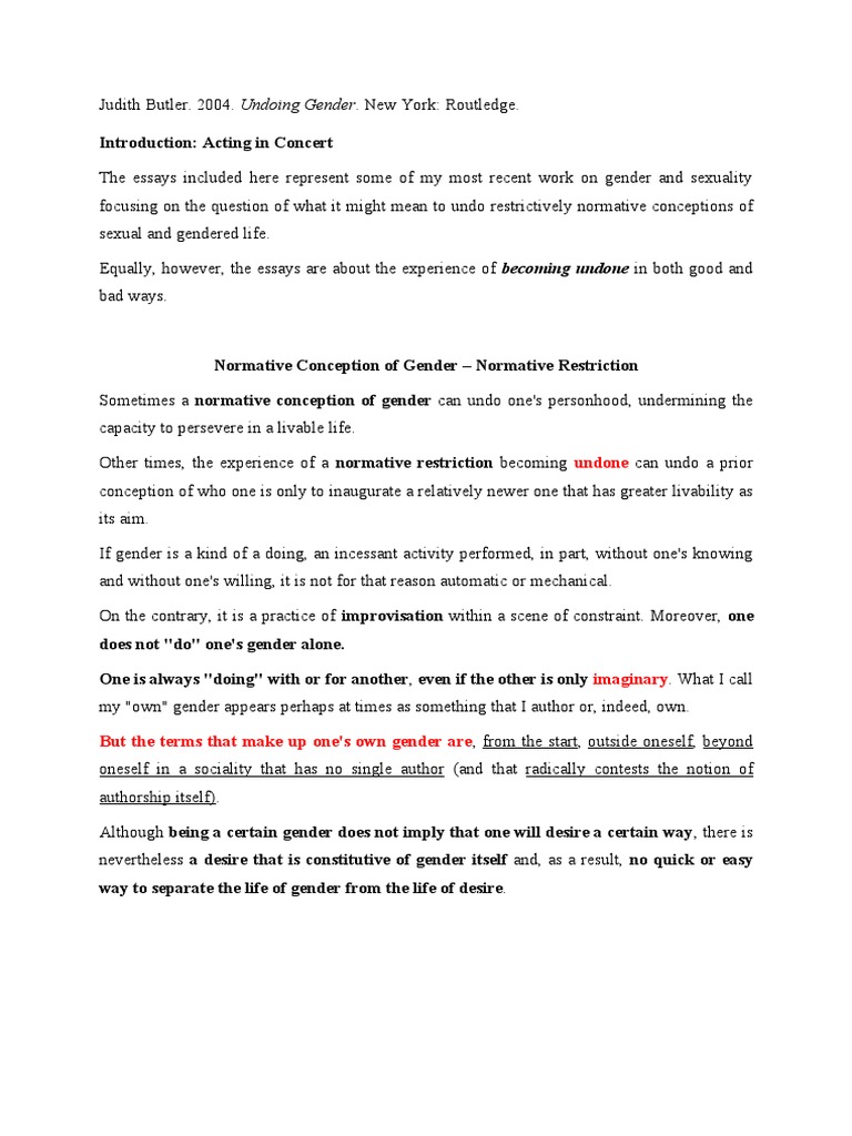 Judith Butler-Undoing Gender-Fragments | PDF | Gender | Gender Studies