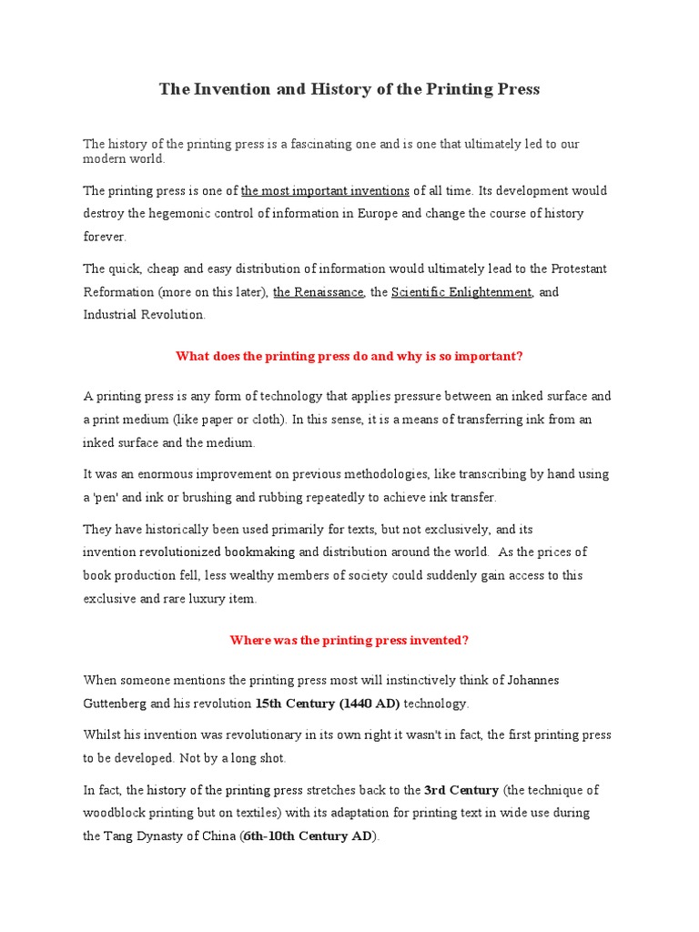 The Invention and History of The Printing Press | PDF | Printing ...