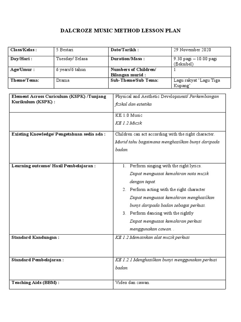 Dalcroze - LESSON PLAN | PDF