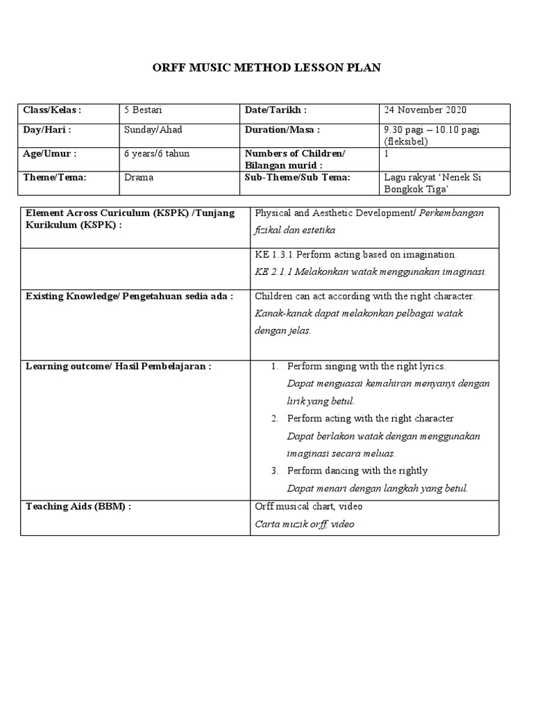 Orff - LESSON PLAN | PDF
