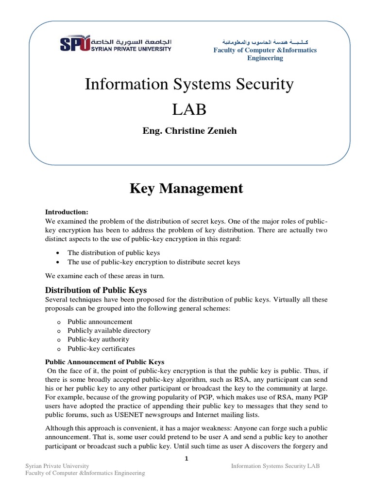 Information Systems Security LAB: Key Management | PDF | Public Key Cryptography | Key ...