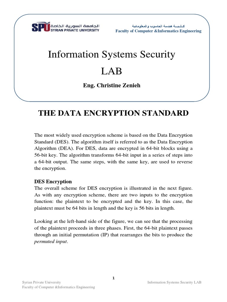 Information Systems Security LAB: The Data Encryption Standard | PDF | Cryptography | Key ...