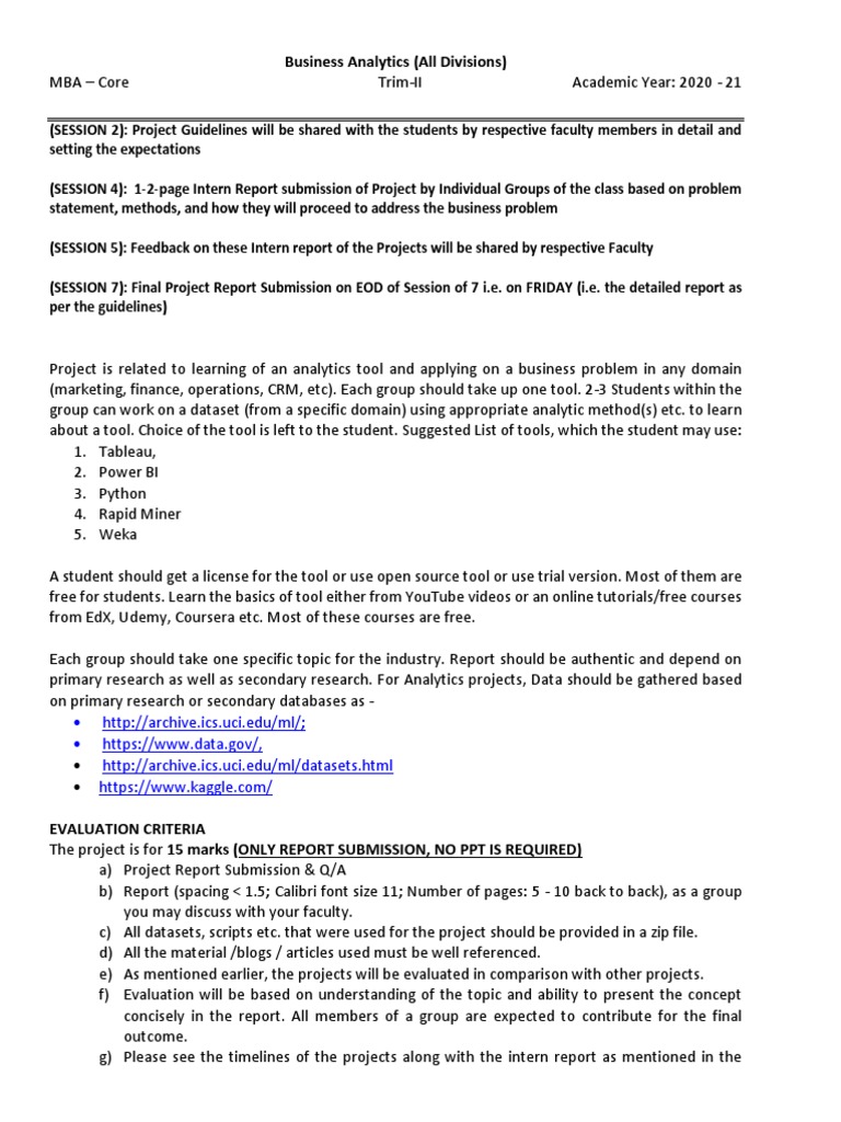 Revised 16 Oct - Project-Guidelines - BA-2020-21 PDF | PDF | Analytics ...