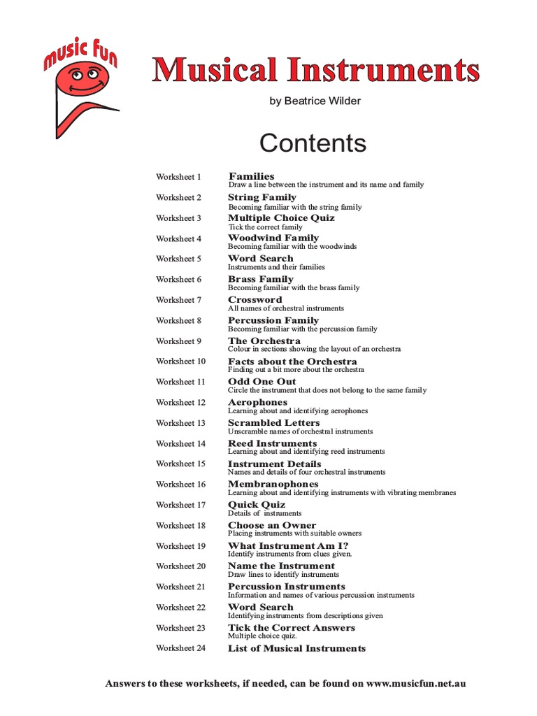 Instruments - Word Search - Puzzle PDF | PDF | Woodwind Instruments ...