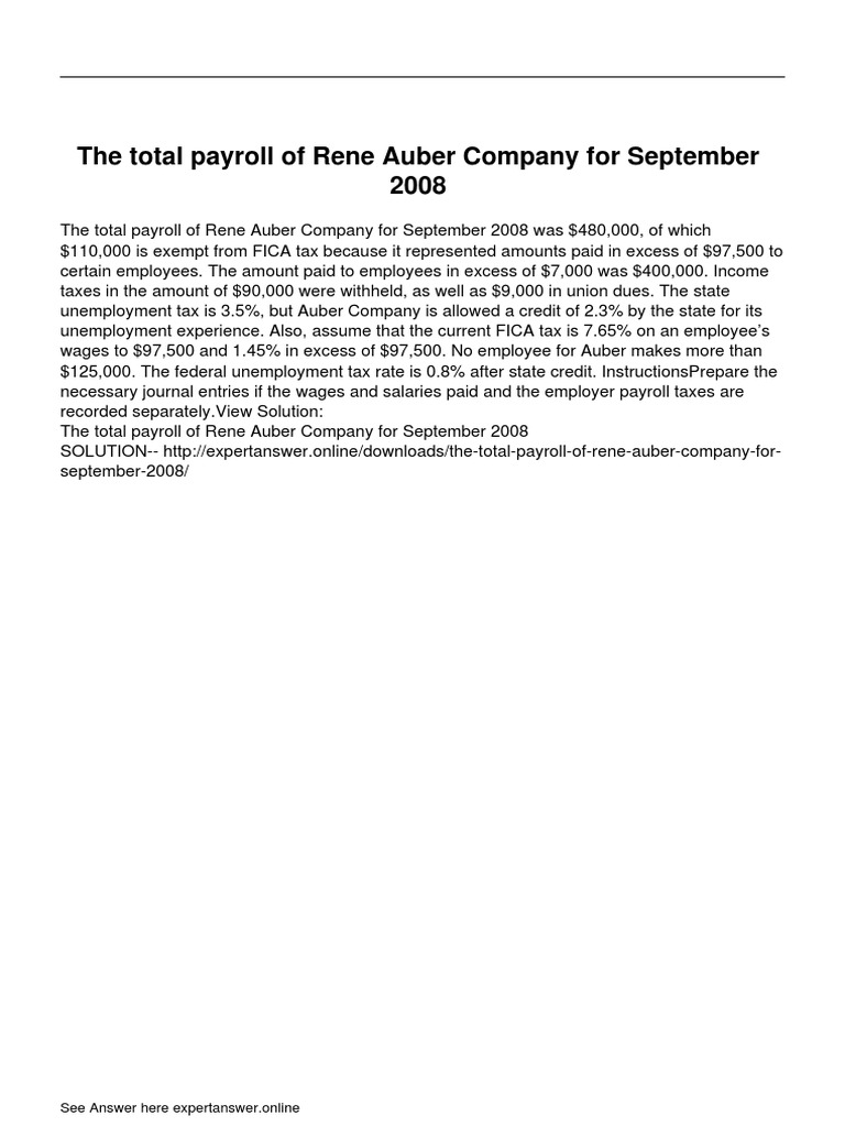 The Total Payroll of Rene Auber Company For September 2008 | PDF