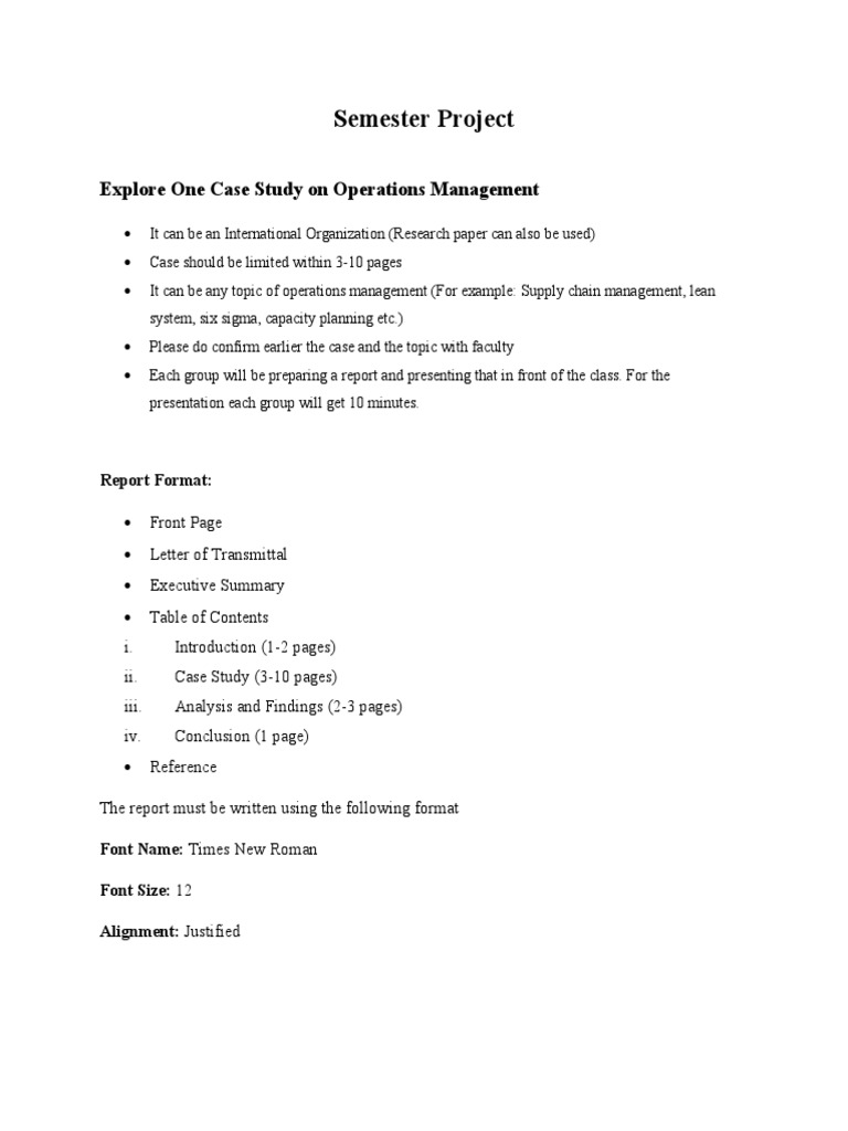 Semester Project: Explore One Case Study On Operations Management | PDF ...