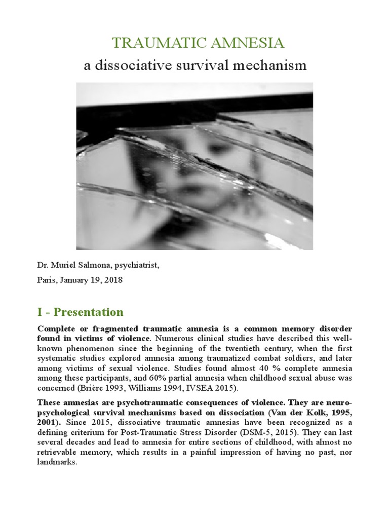 2018 Traumatic Amnesia | PDF | Psychological Trauma | Dissociation ...