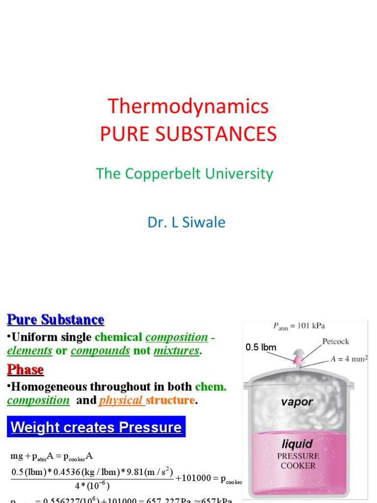 Thermodynamics Pure Substances: The Copperbelt University | PDF | Phase (Matter) | Liquids