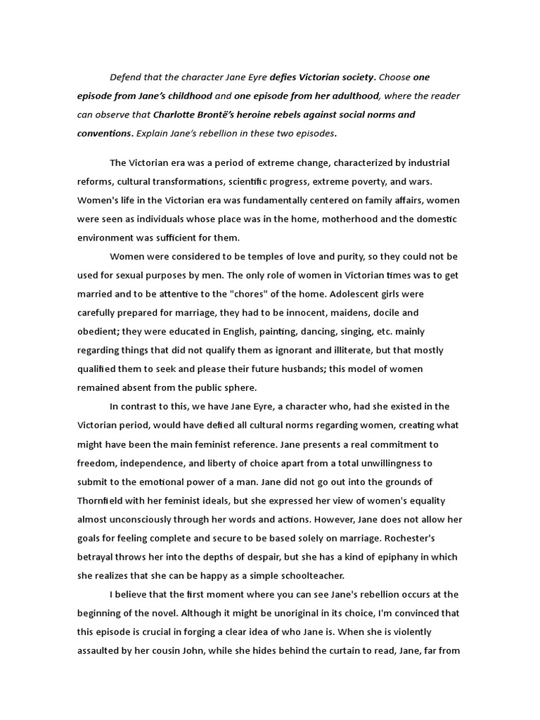 Jane Eyre Essay 2 | PDF | Jane Eyre | Victorian Era