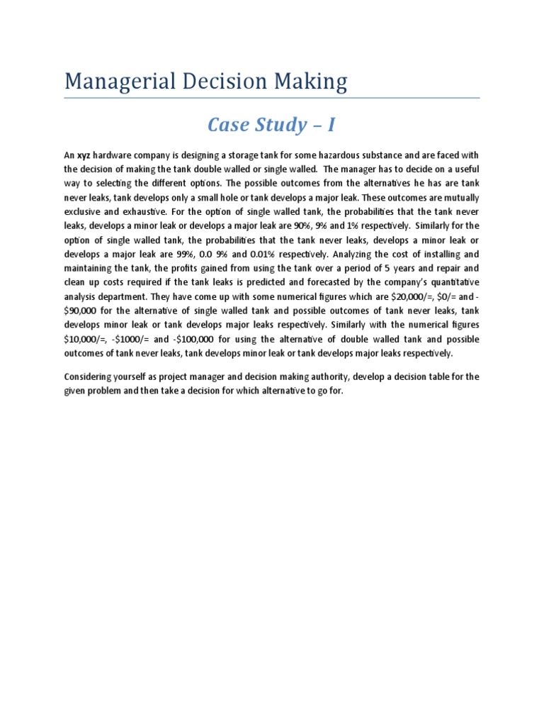 Managerial Decision Making-Case Study 1 | PDF