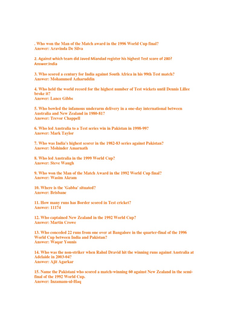 Microsoft Word - Cricket Quiz | PDF | Cricket | Test Cricket