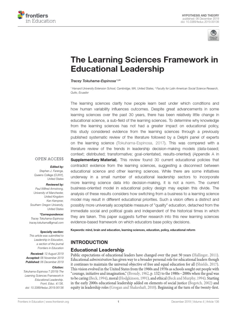 The Learning Sciences Framework in Educational Lea | PDF | Leadership ...