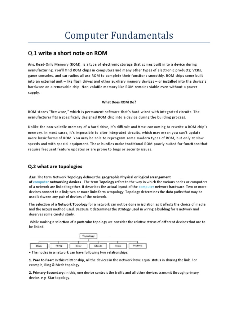Computer Fundamentals: Q.1 Write A Short Note On ROM | PDF | Read Only ...