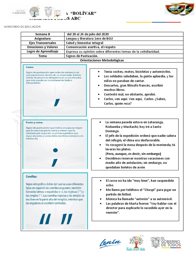 Ficha 8 LyL 1ro de BGU 20 Al 24 de Julio | PDF