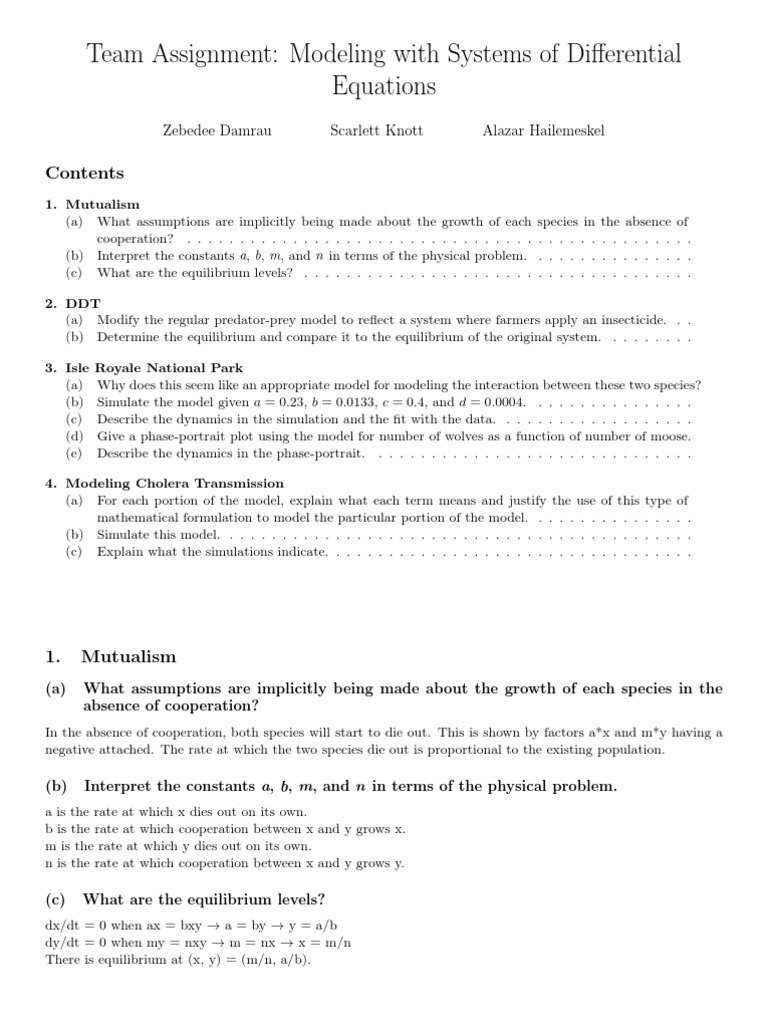 Modeling With Systems of Differential Equations | PDF | Moose | Predation