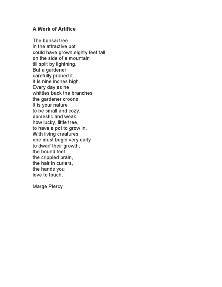 A Work of Artifice by Marge Piercy | PDF