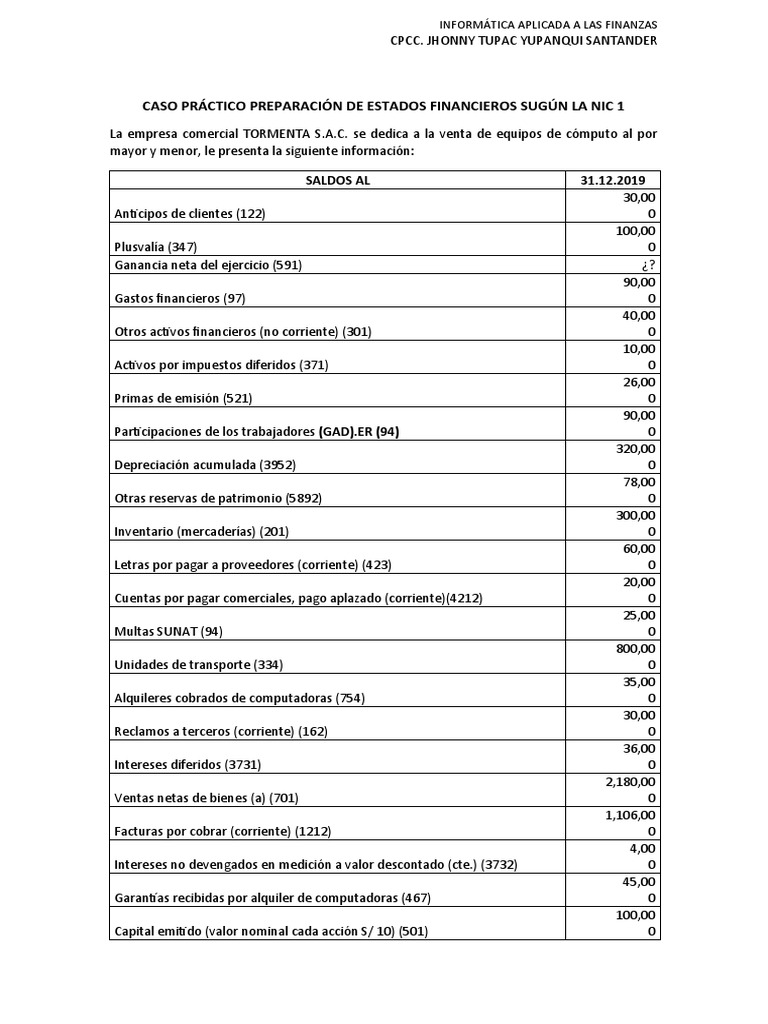 Caso Práctico de Eeff Segun Nic 1 | PDF | Corporaciones | Dinero