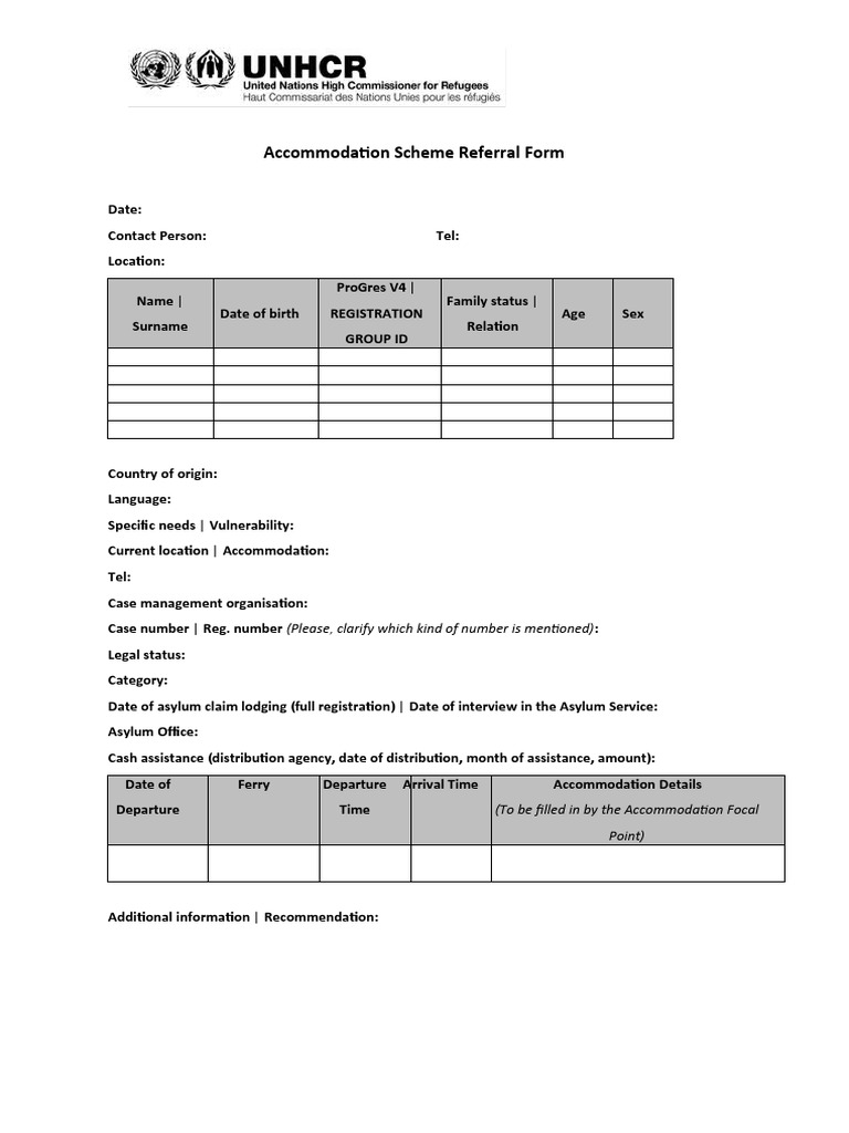 Appendix 5 - UNHCR Individual Accommodation Referral Form - Revised | PDF