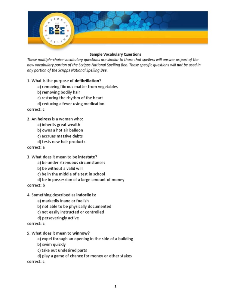 Sample Vocab Questions - Final | PDF