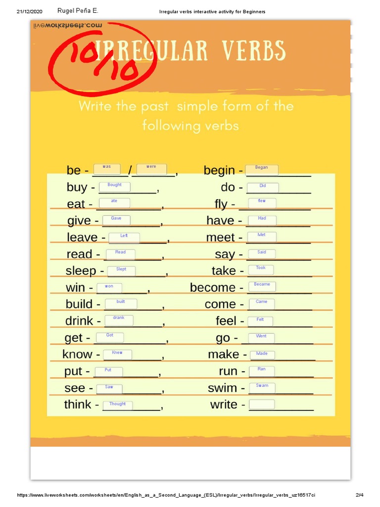 Irregular Verbs Interactive Activity For Beginners | PDF