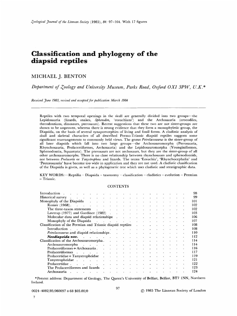 Classification and Phylogeny of Diapsid PDF | Download Free PDF ...