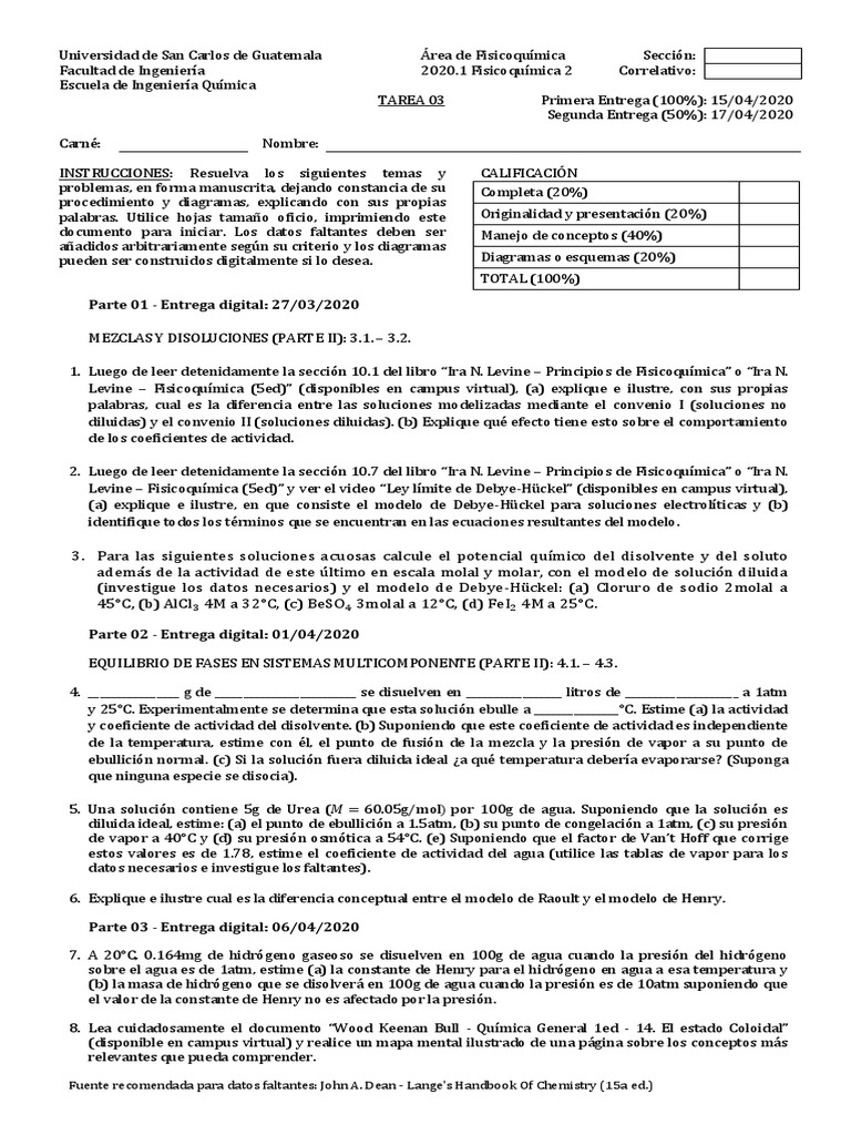 FQ2-2020.1 Tarea 03 | PDF | Agua | Química