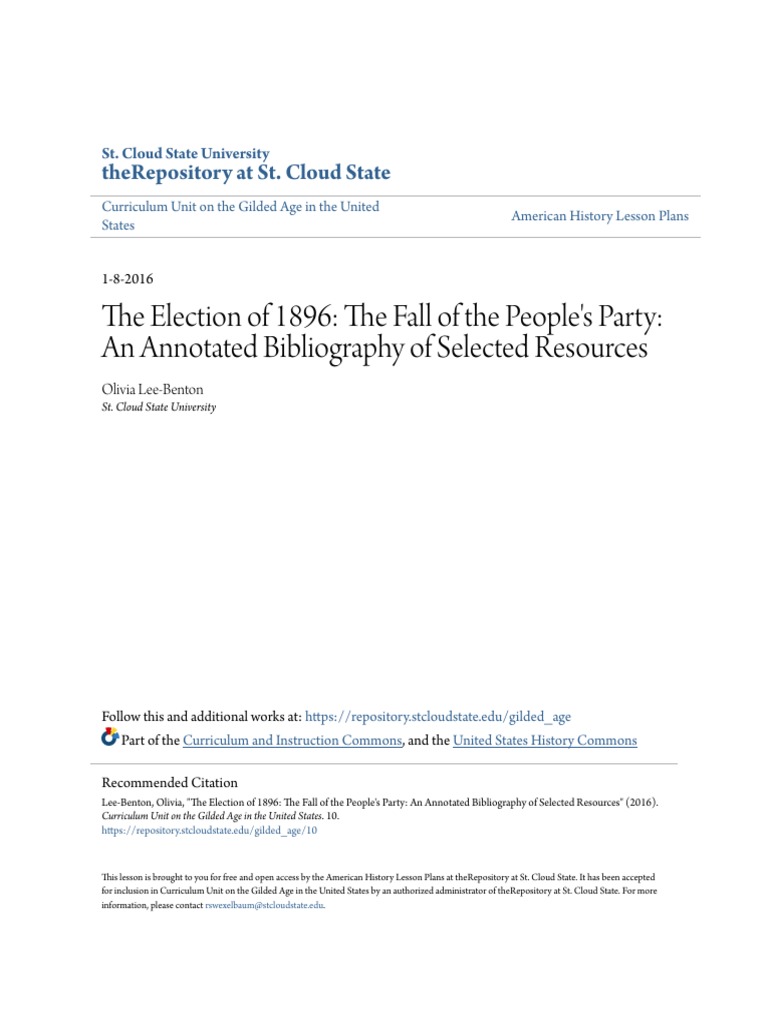 The Election of 1896 The Fall of The Peoples Party An Annotate | PDF ...