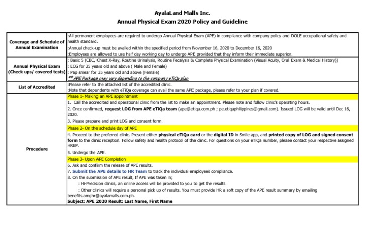 APE 2020 Guideline and Procedure | PDF | Physical Examination | Health ...