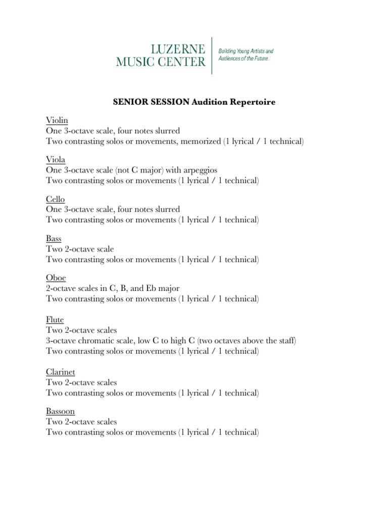 SENIOR SESSION Audition Repertoire | PDF