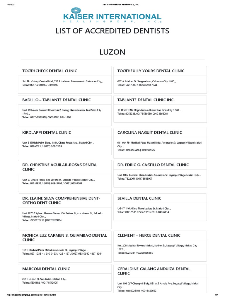 Kaiser International Health Group, Inc - Dentists | PDF | Metro Manila ...