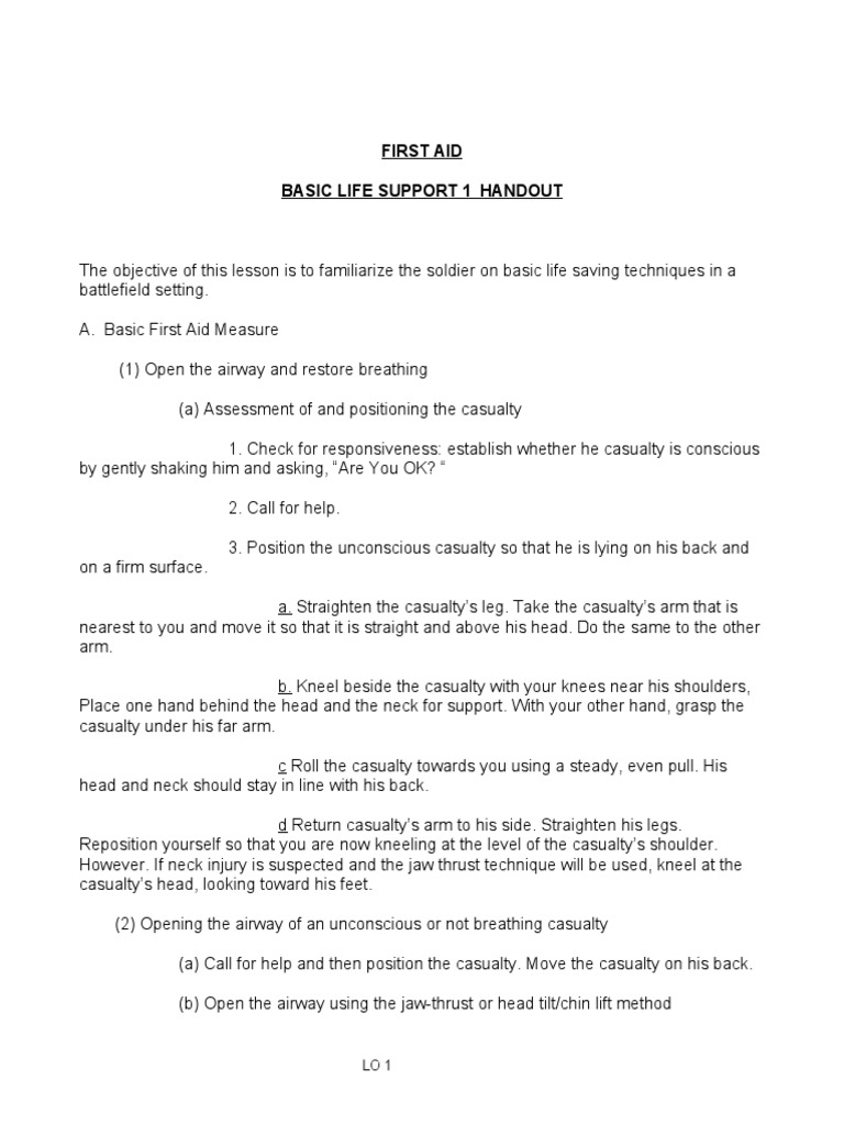 First Aid Basic Life Support 1 Handout | PDF | Bleeding | Amputation